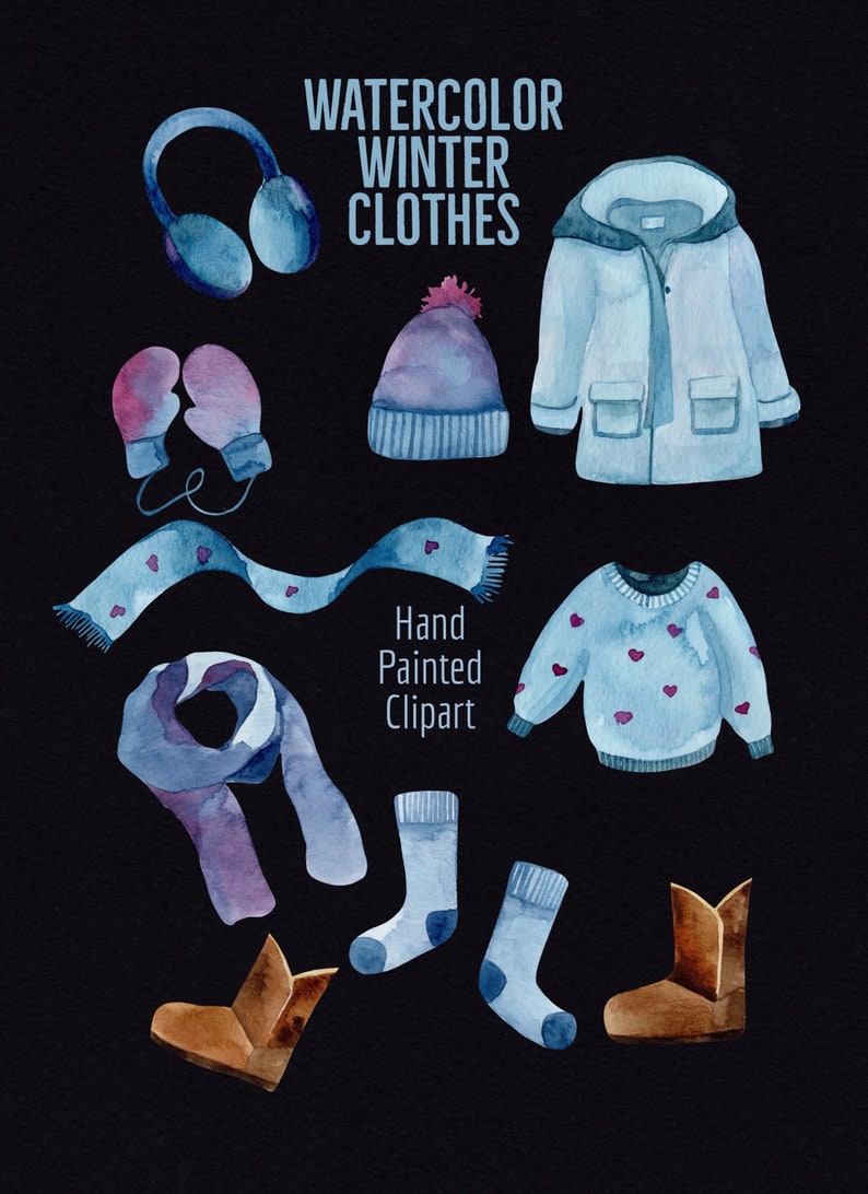 Watercolor Winter Clothes- Hand Painted Clipart Set- Socks- Boots ...