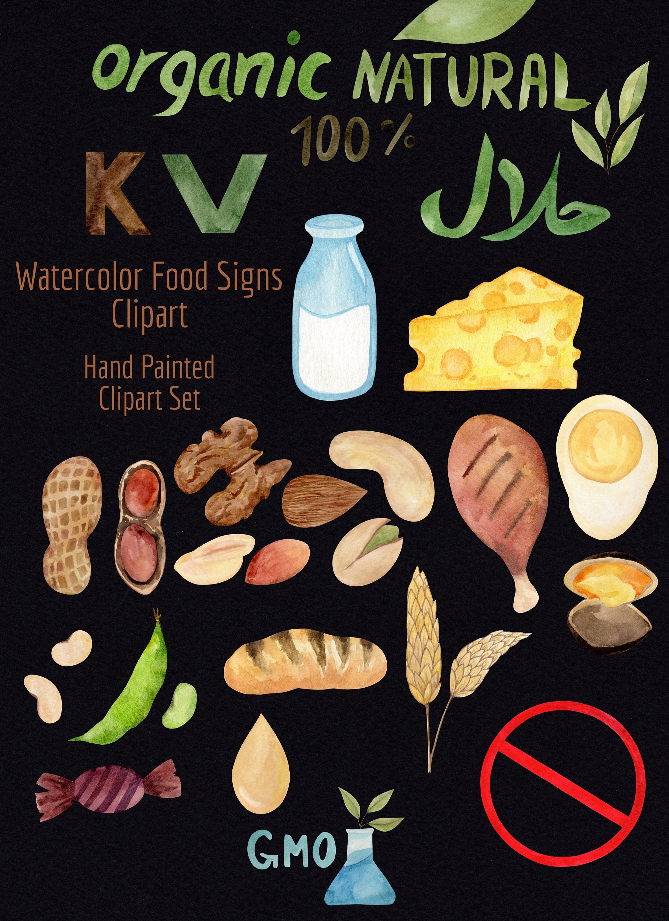 Watercolor Food Allergies Alert Signs Clipart- Allergy Label Graphics ...
