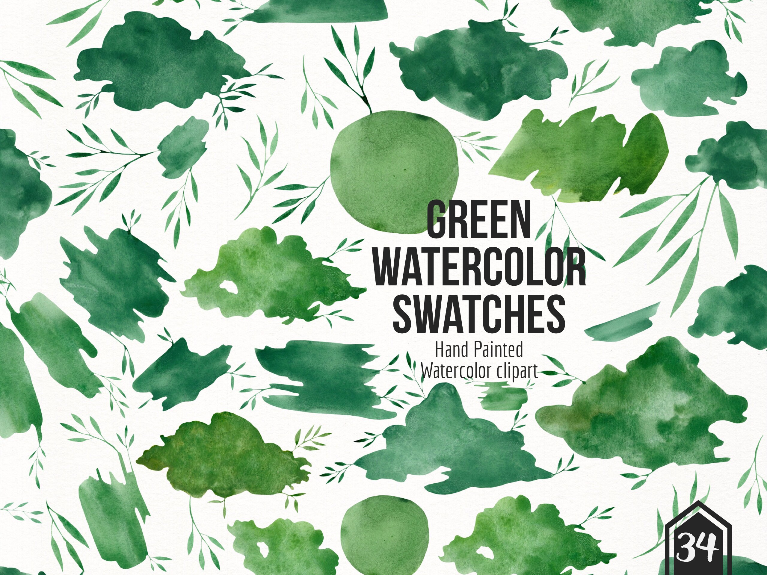 Watercolor Green Swatches- Watercolor Green Swatches- Watercolor Washes ...