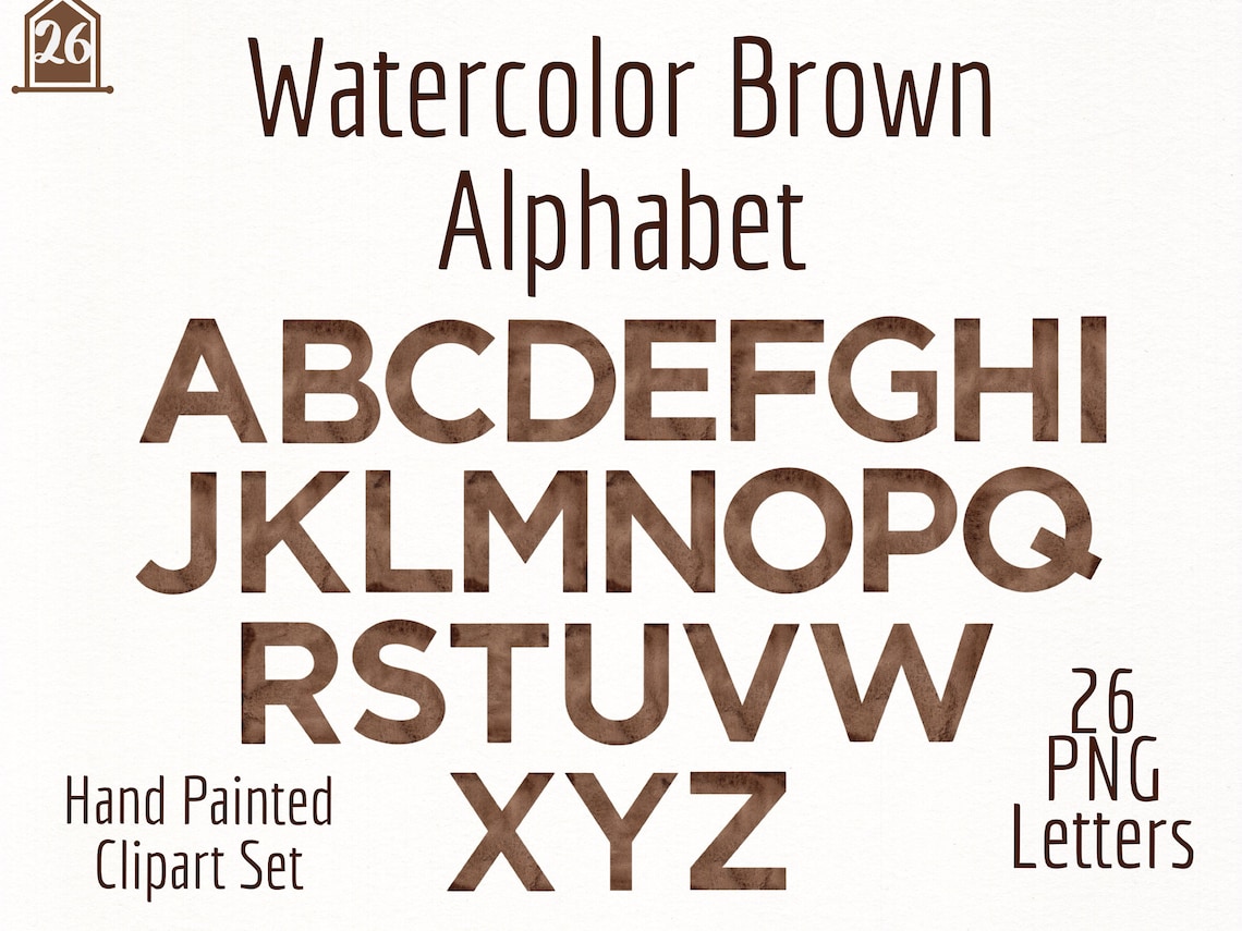 Brown Watercolor Alphabet Clipart Hand Painted Brown Letters Brown ...
