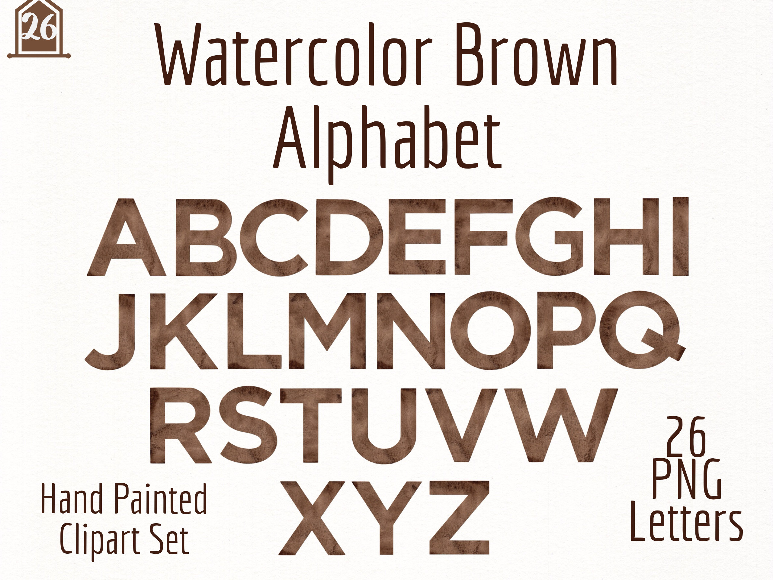 Brown Watercolor Alphabet Clipart Hand Painted Brown Letters Brown ...