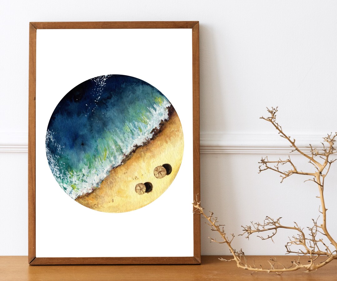 Watercolor Beach Aerial View Print- Hand Painted Sandy Beach Art ...