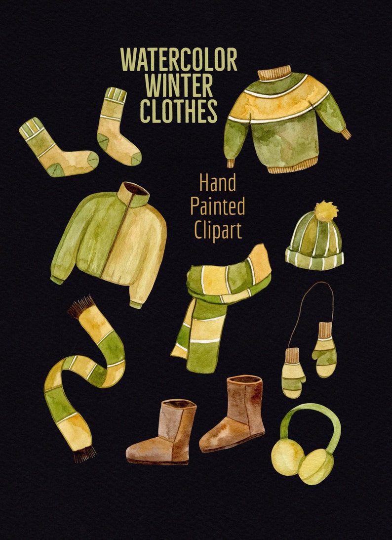 Watercolor Winter Clothes- Hand Painted Clipart Set- Png-instant ...