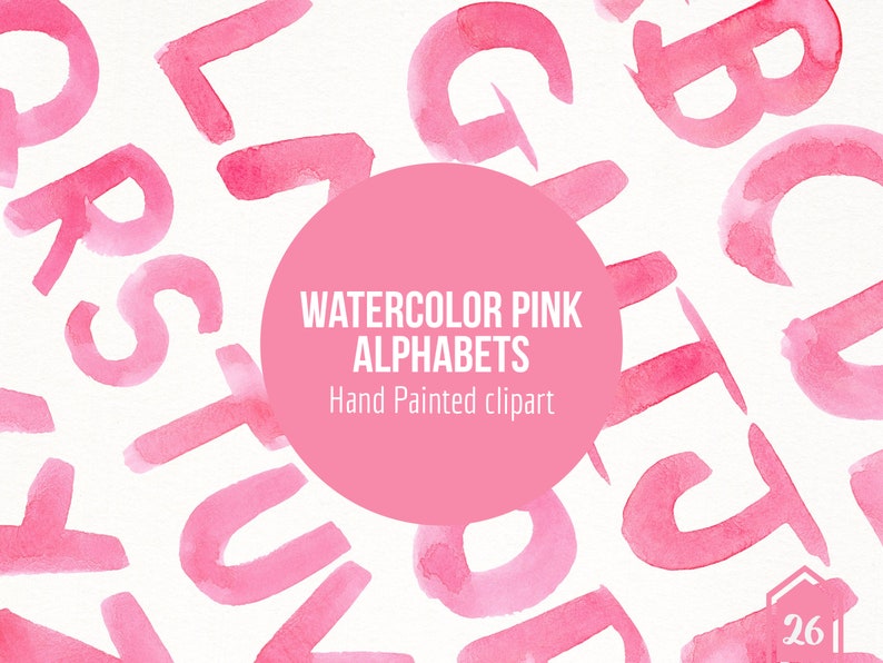 Watercolor Pink Alphabet PNG Clipart- Hand Painted Clipart Set- Kids ...