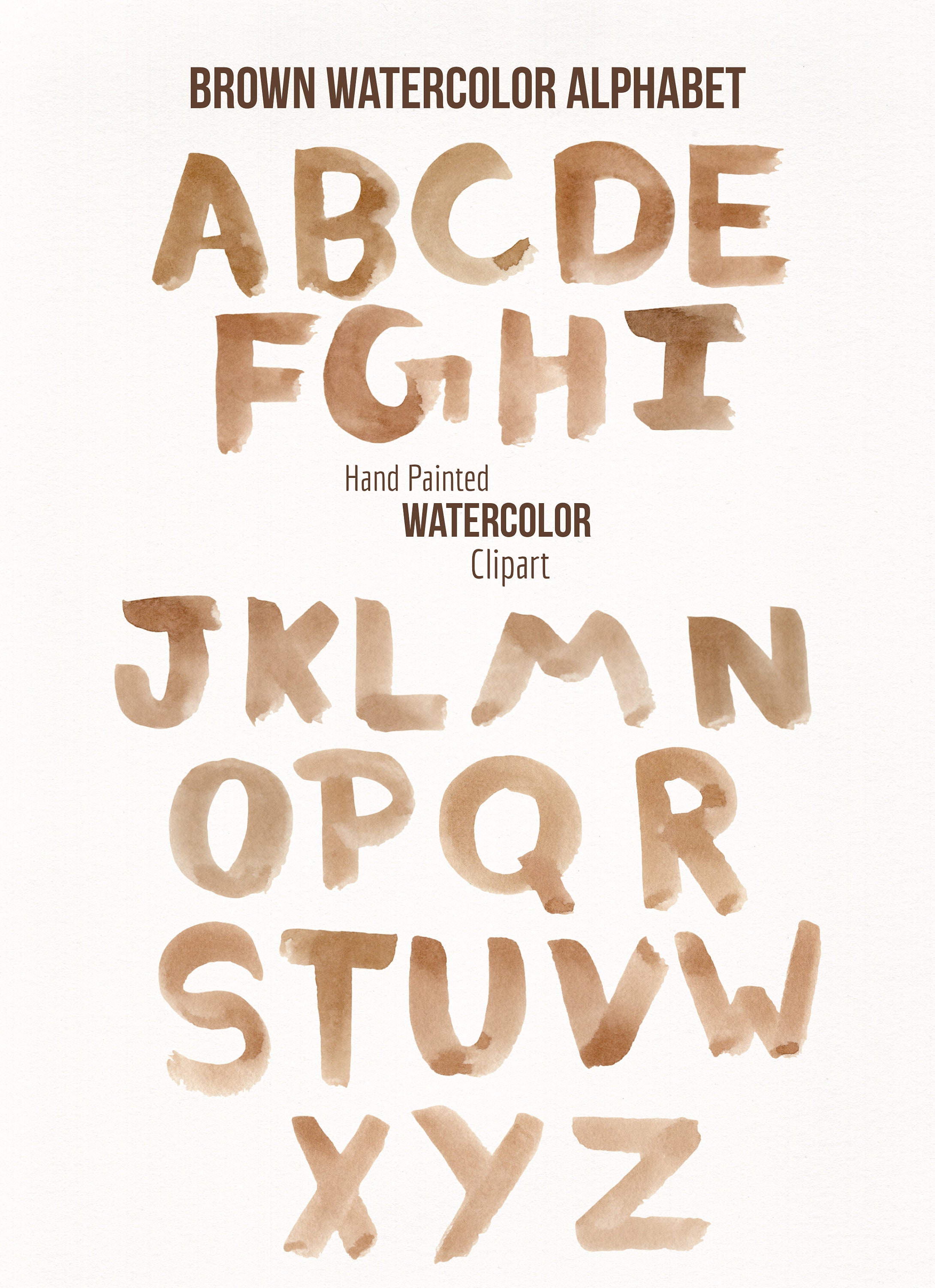 Hand Painted Brown Watercolor Alphabet Letters- Hand Painted Alphabet ...