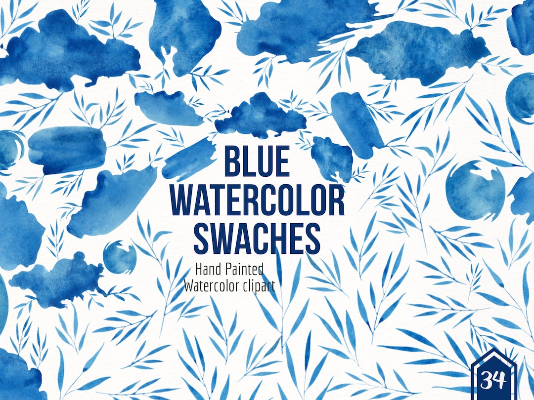 Watercolor Blue Swatches- Brush Strokes- Blue Swatches Graphics- Logo ...