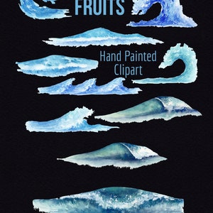 Blue Watercolor Waves Clipart- Hand Painted Waves- Ocean Clipart- Sea ...