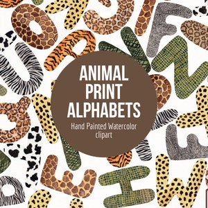Animal Print Watercolor Alphabets- Animal Alphabets Clipart- Zoo ...