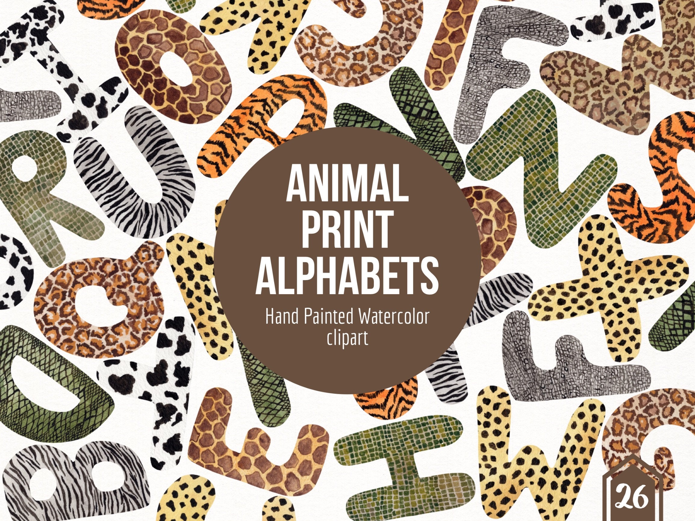 Animal Print Watercolor Alphabets- Animal Alphabets Clipart- Zoo ...
