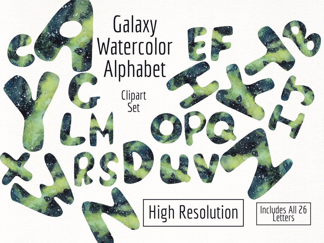 Watercolor Galaxy Alphabet Clipart- Painted Galaxy Letters- High ...