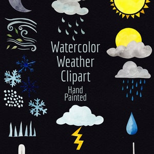 Watercolor Weather Clipart- Hand Painted Weather Clipart- Climate ...