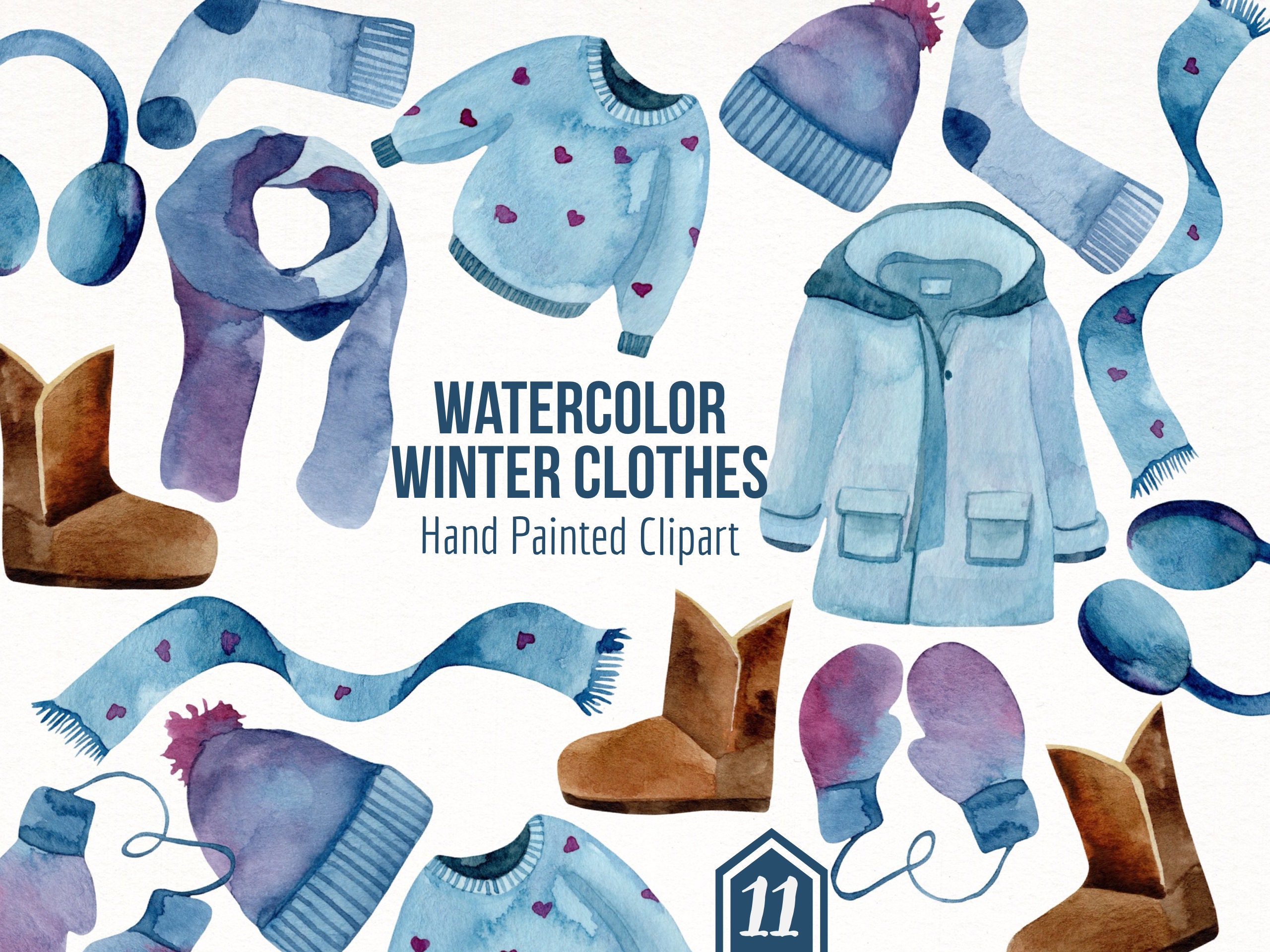 Watercolor Winter Clothes- Hand Painted Clipart Set- Socks- Boots ...
