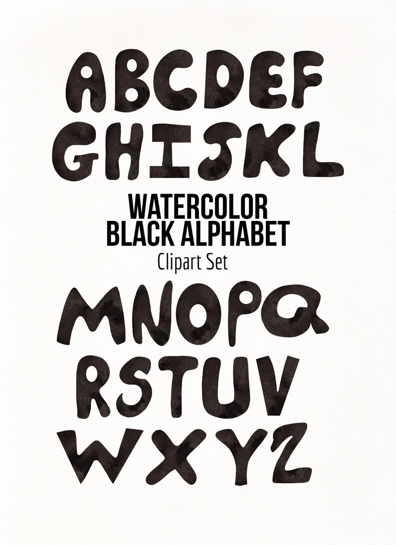 Watercolor Alphabet Clipart Black Letters Clipart Alphabet PNG Letters ...