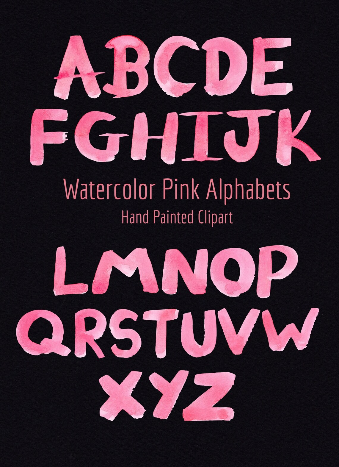 Watercolor Pink Alphabet PNG Clipart- Hand Painted Clipart Set- Kids ...