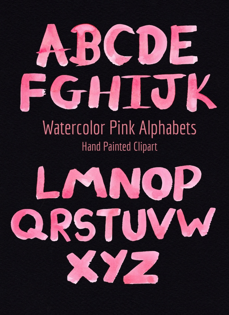 Watercolor Pink Alphabet PNG Clipart- Hand Painted Clipart Set- Kids ...