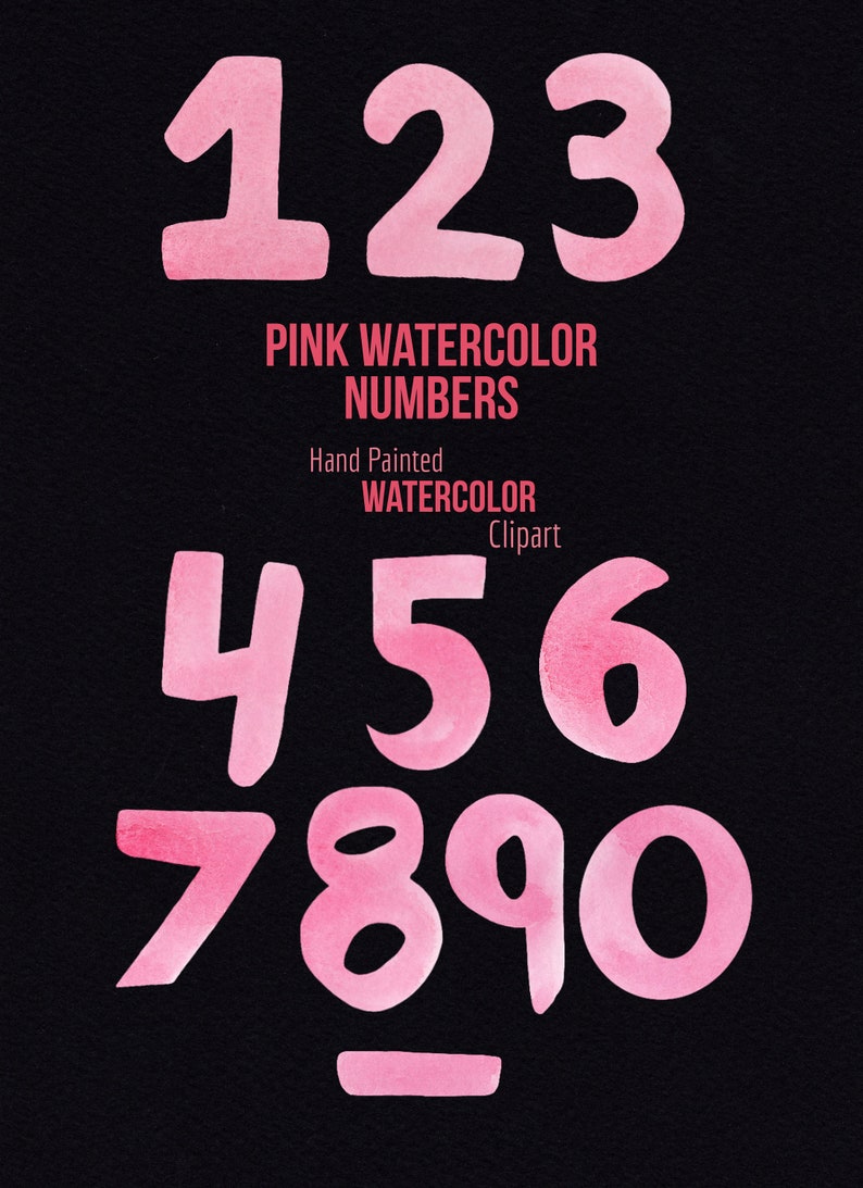 Pink Watercolor Numbers Clipart- Hand Painted Watercolor Graphics ...