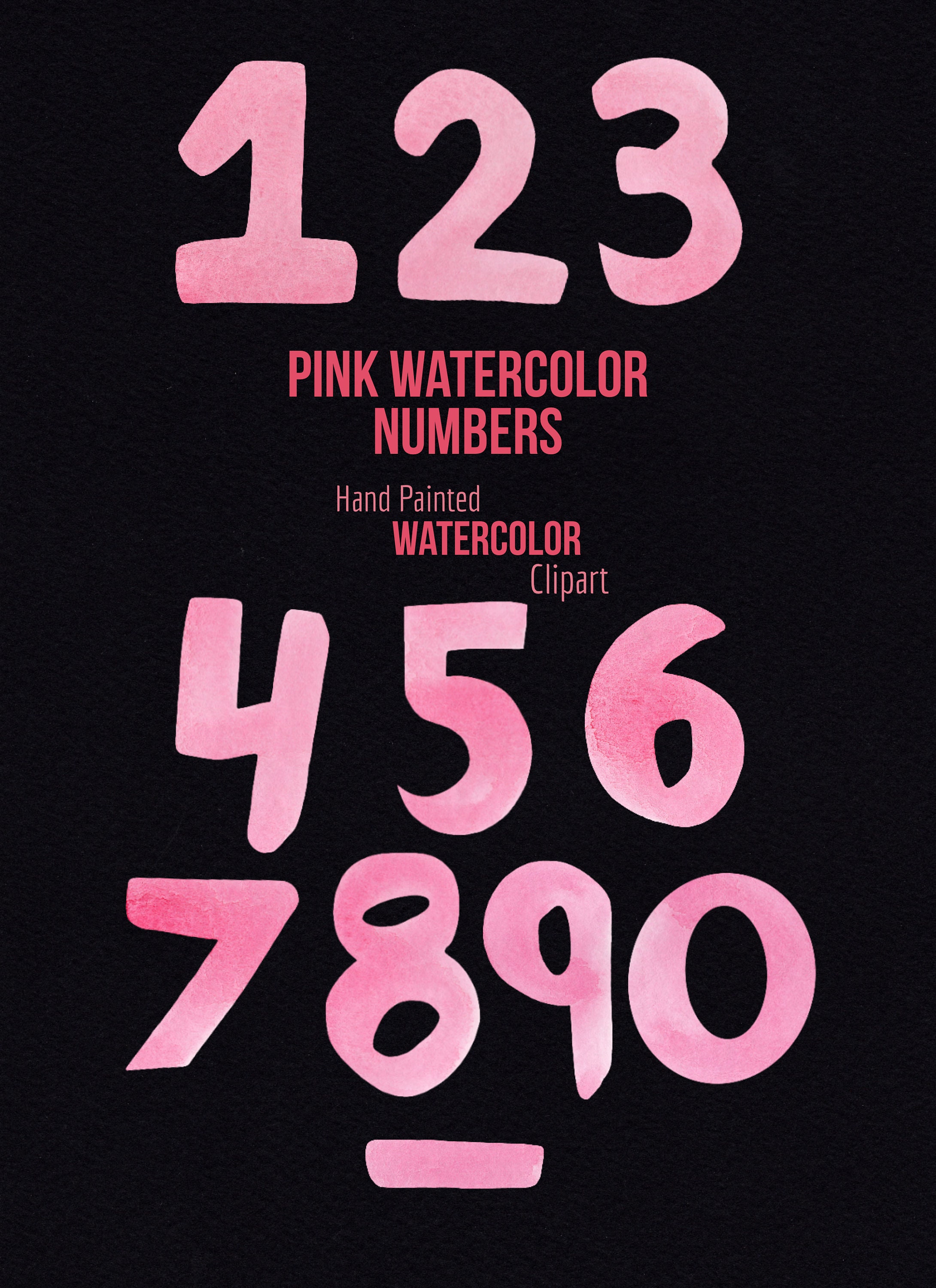 Pink Watercolor Numbers Clipart- Hand Painted Watercolor Graphics ...