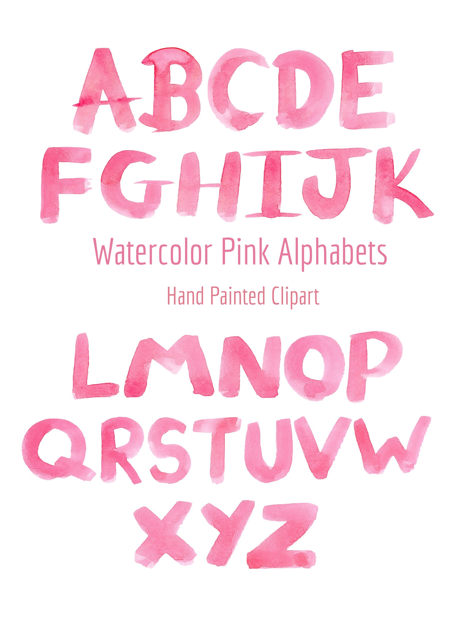Watercolor Pink Alphabet PNG Clipart- Hand Painted Clipart Set- Kids ...