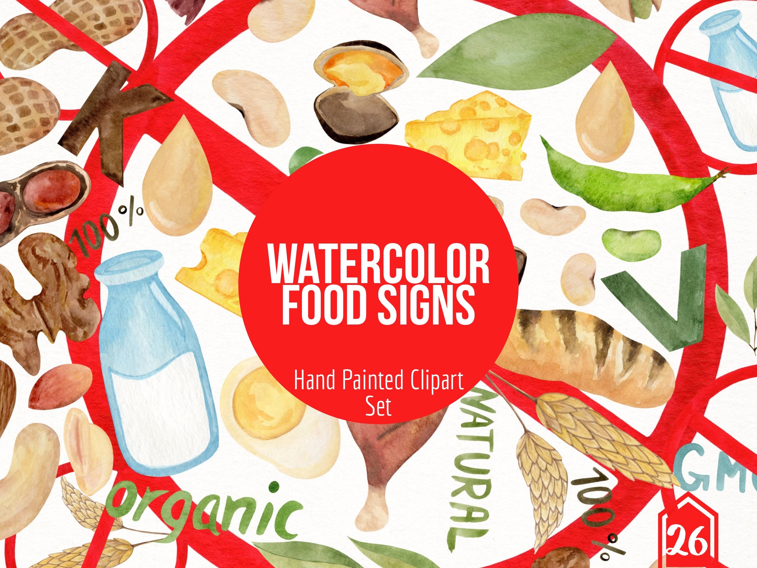 Watercolor Food Allergies Alert Signs Clipart- Allergy Label Graphics ...