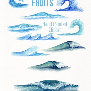 Blue Watercolor Waves Clipart- Hand Painted Waves- Ocean Clipart- Sea ...