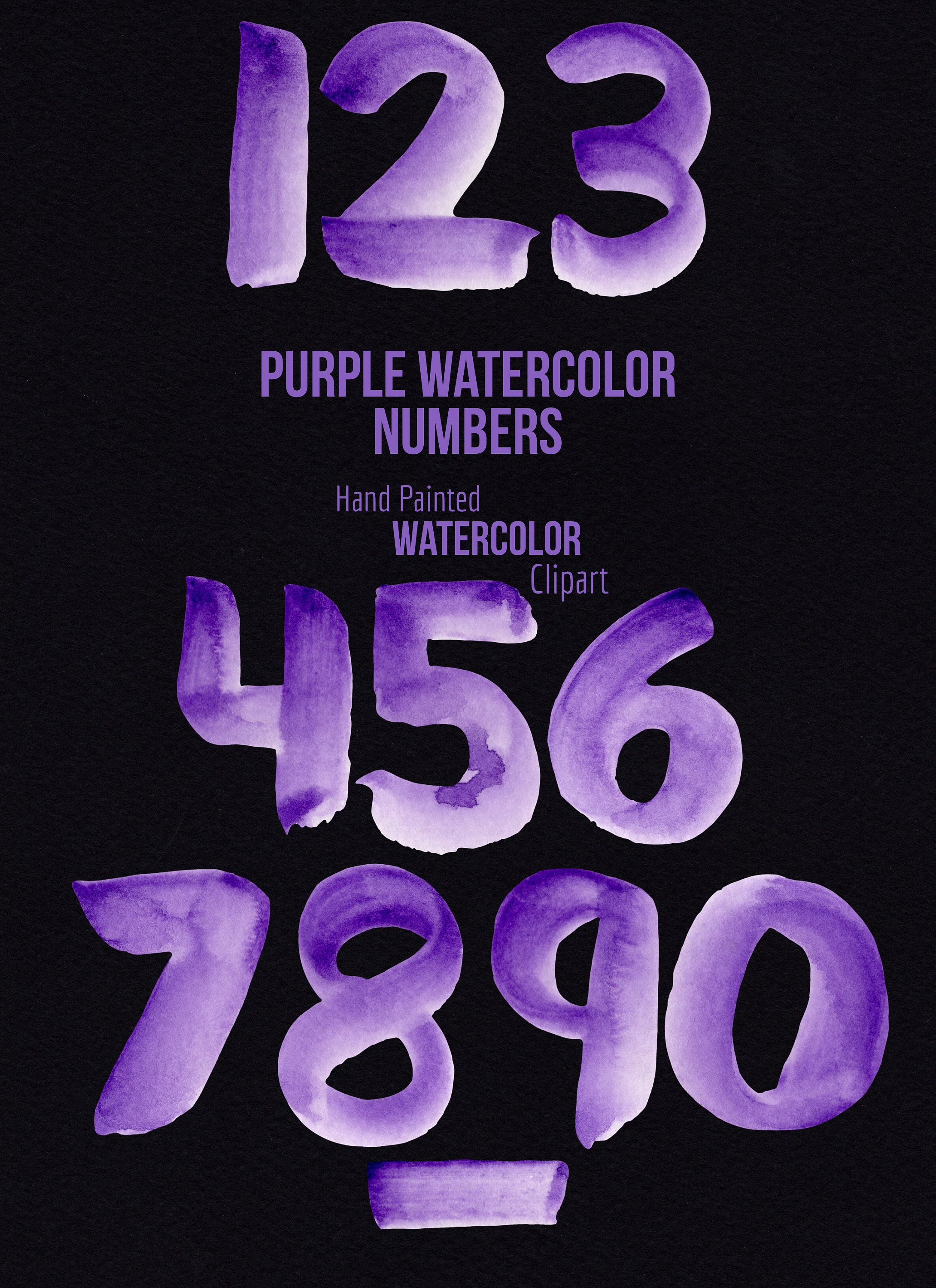 Purple Watercolor Numbers Clipart- Hand Painted Watercolor Graphics ...