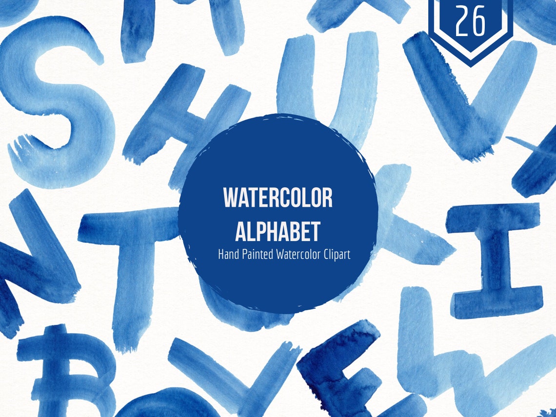 Blue Watercolor Alphabet Letters- Hand Painted Alphabet Clipart ...