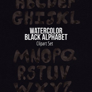 Watercolor Alphabet Clipart Black Letters Clipart Alphabet | Etsy