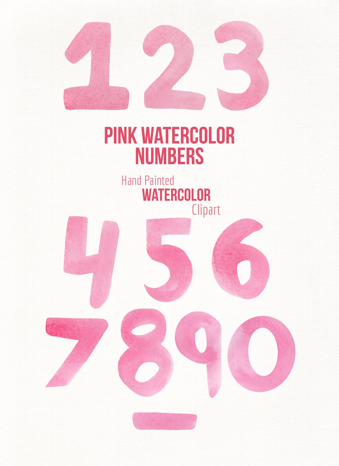 Pink Watercolor Numbers Clipart- Hand Painted Watercolor Graphics ...
