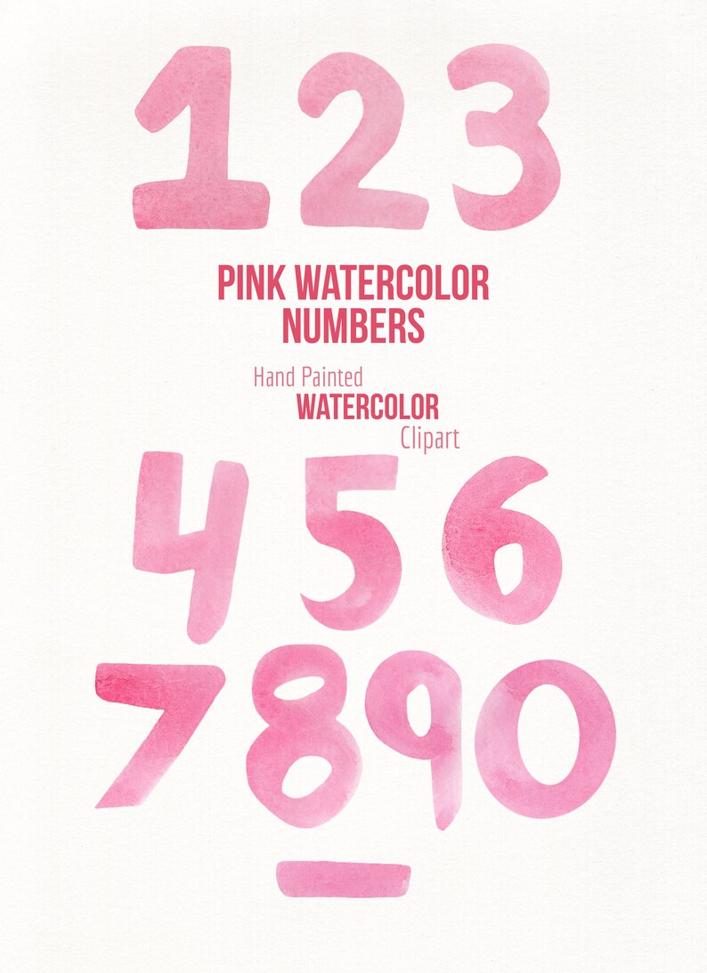 Pink Watercolor Numbers Clipart- Hand Painted Watercolor Graphics ...