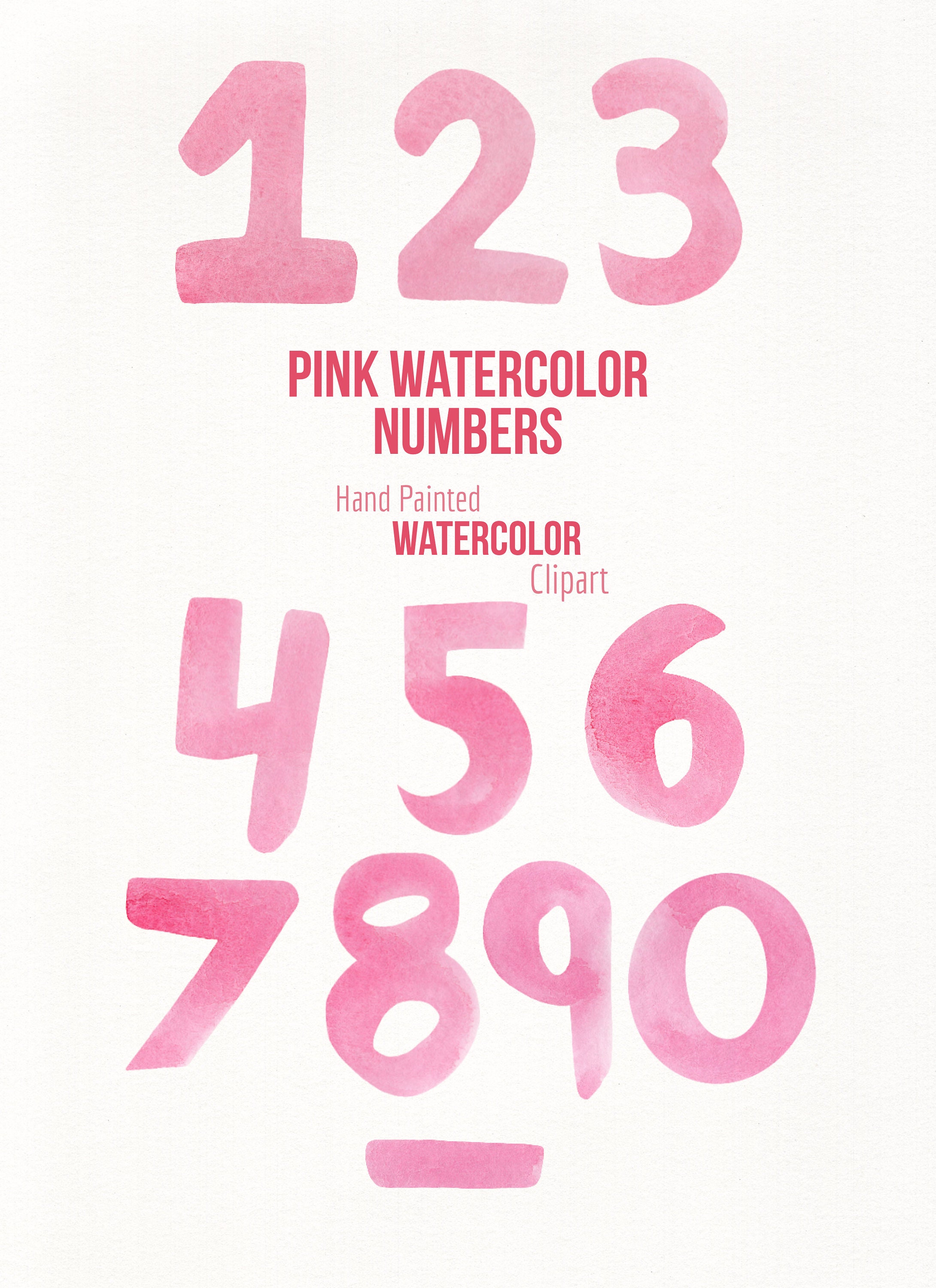 Pink Watercolor Numbers Clipart- Hand Painted Watercolor Graphics ...