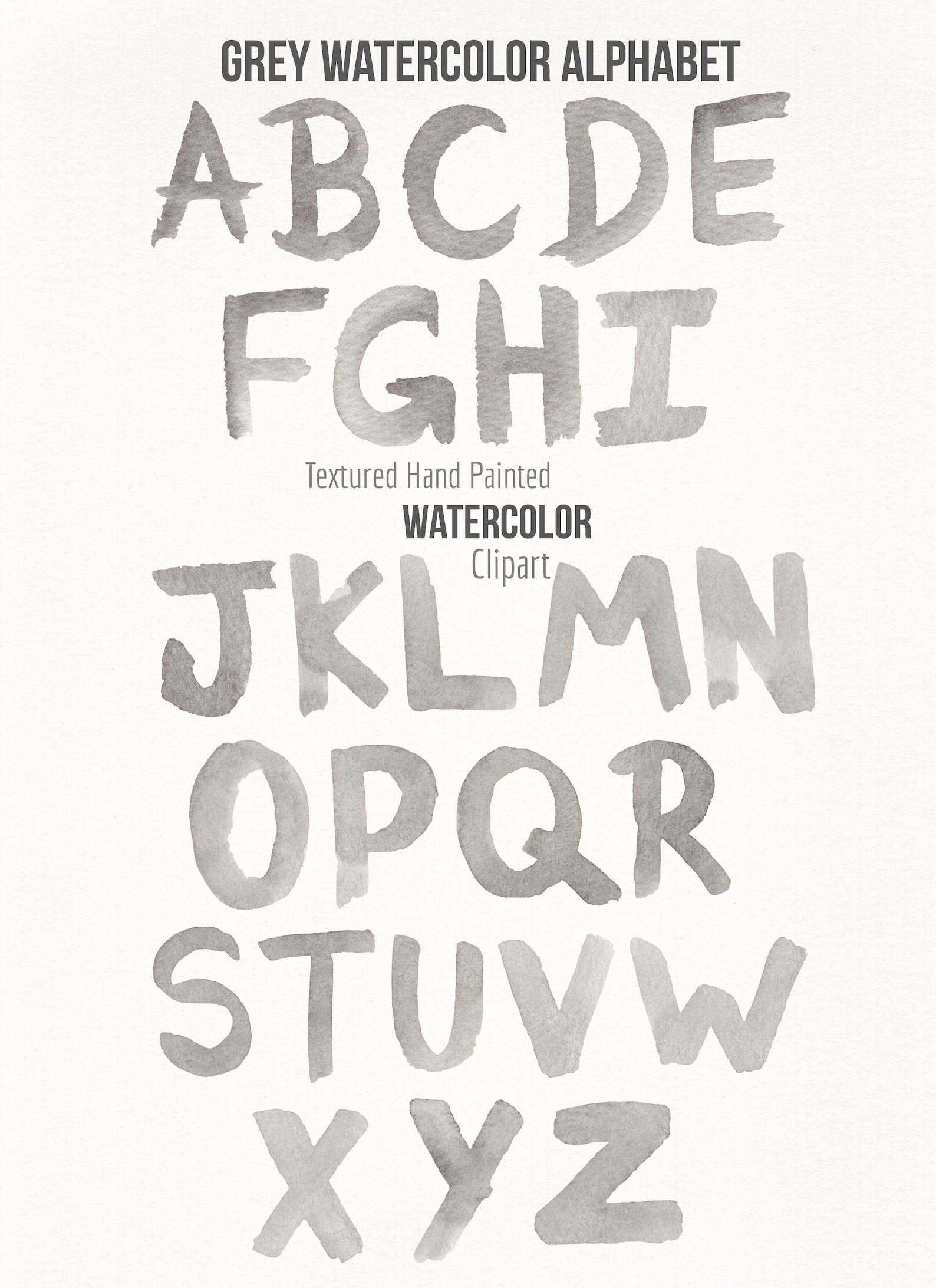 Grey Watercolor Alphabet Letters- Hand Painted Alphabet Clipart ...
