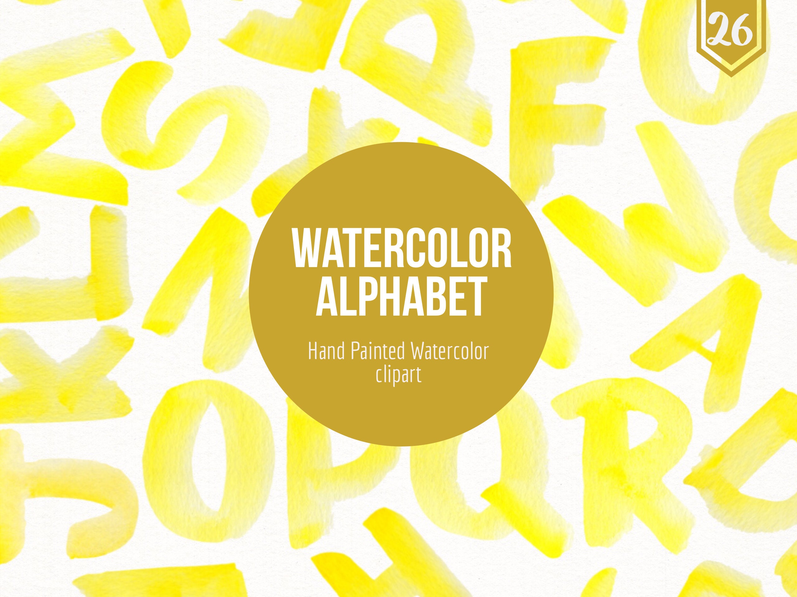 Watercolor Yellow PNG Alphabet Letters Clipart Set- Hand Painted Kids ...
