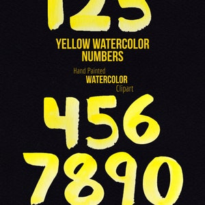 Watercolor Numbers Clipart Yellow Numbers Numbers Clipart - Etsy