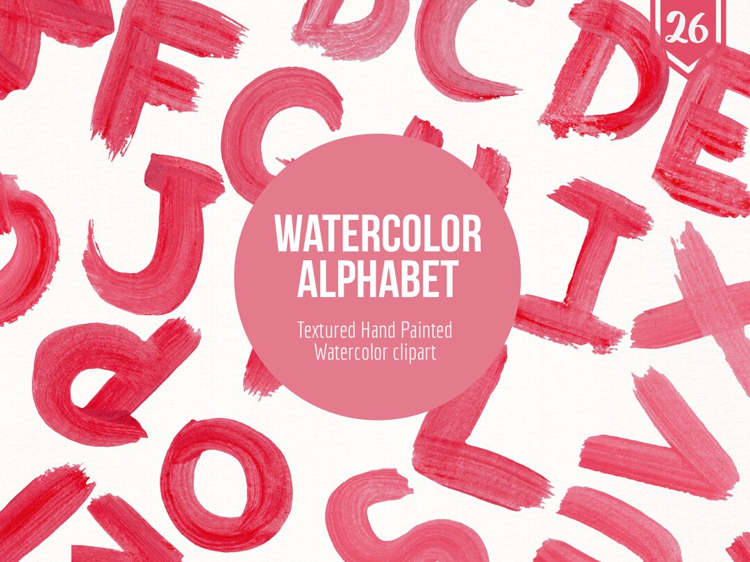 Pink Watercolor Alphabet Letters Clipart- Hand Painted Alphabet Clipart ...