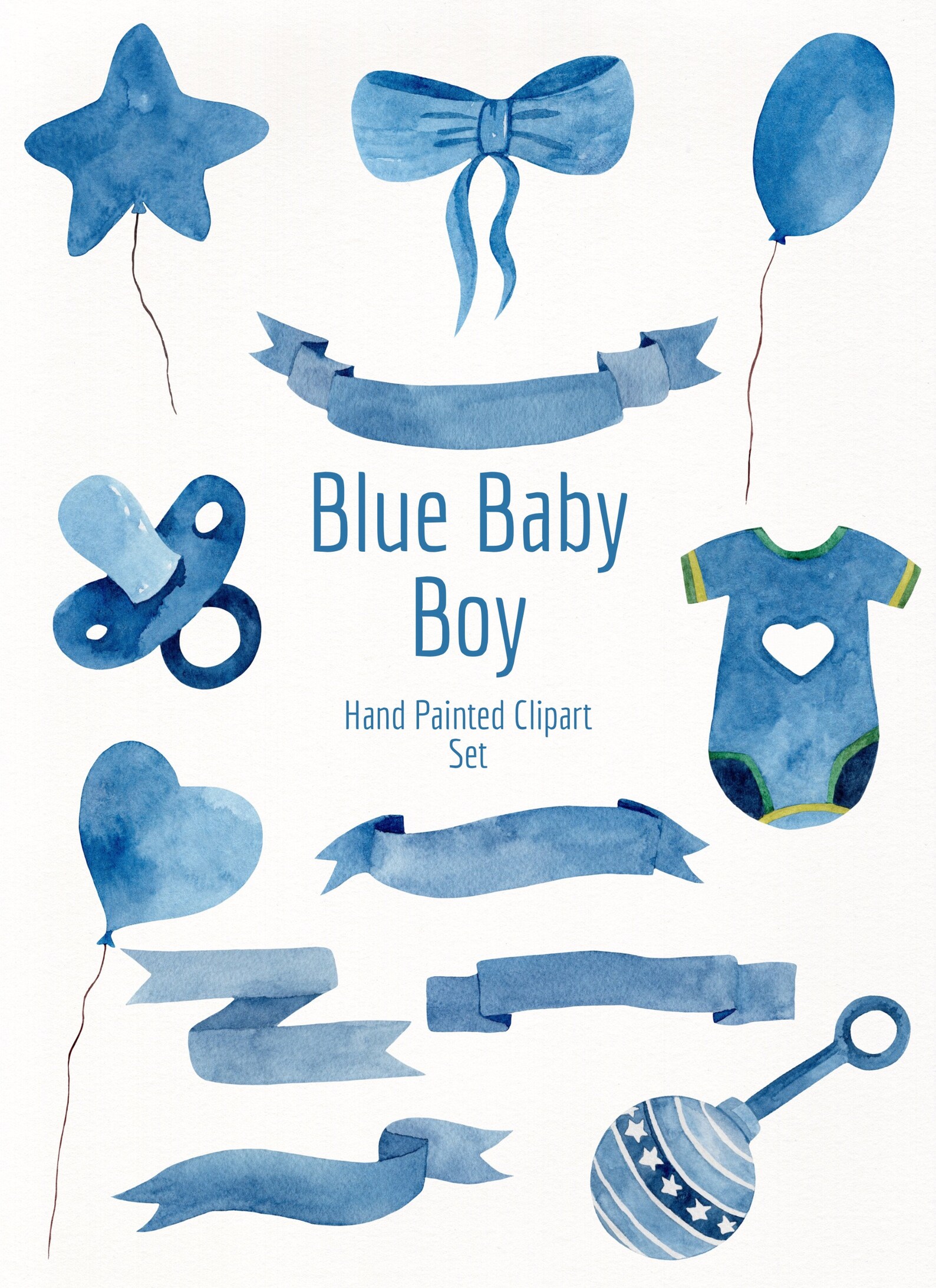 Watercolor Baby Boy Clipart- Hand Painted Baby Clipart- Watercolor Baby ...
