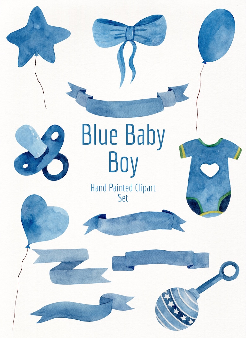 Watercolor Baby Boy Clipart- Hand Painted Baby Clipart- Watercolor Baby ...