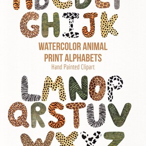 Animal Print Watercolor Alphabets- Animal Alphabets Clipart- Zoo ...