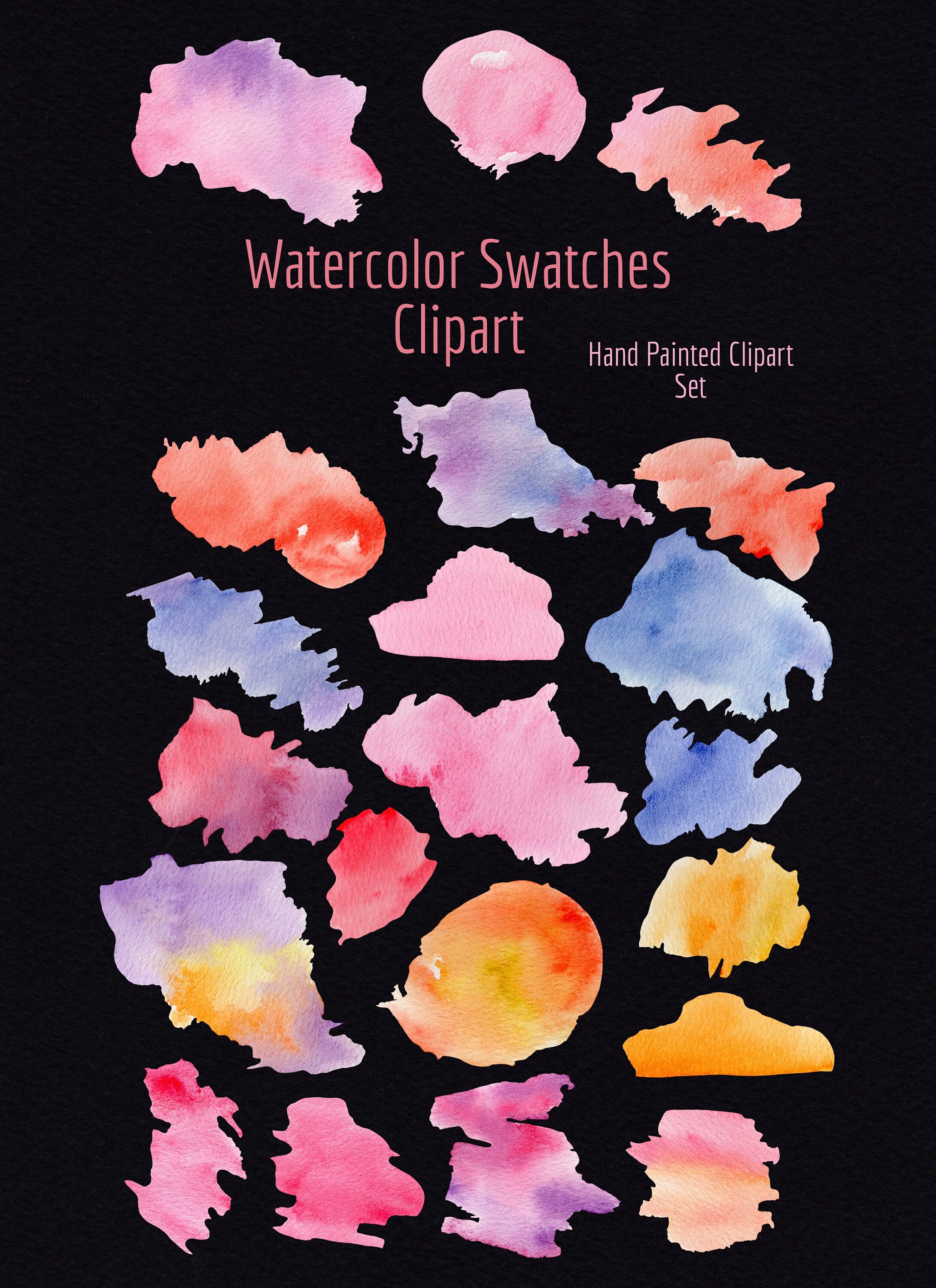 Watercolor Swatches Clipart- Hand Painted Swatches- Watercolor Washes ...