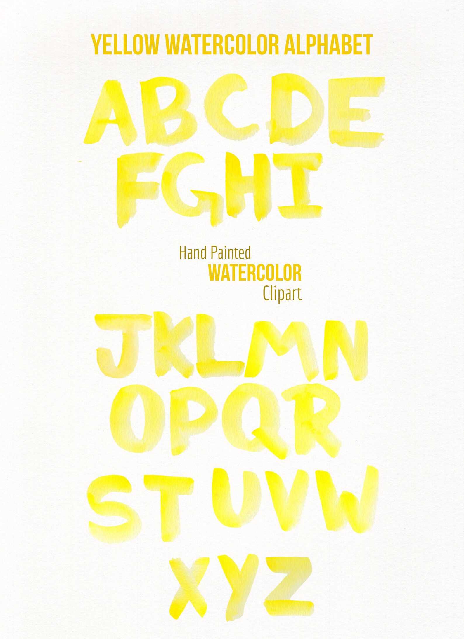 Watercolor Yellow PNG Alphabet Letters Clipart Set- Hand Painted Kids ...