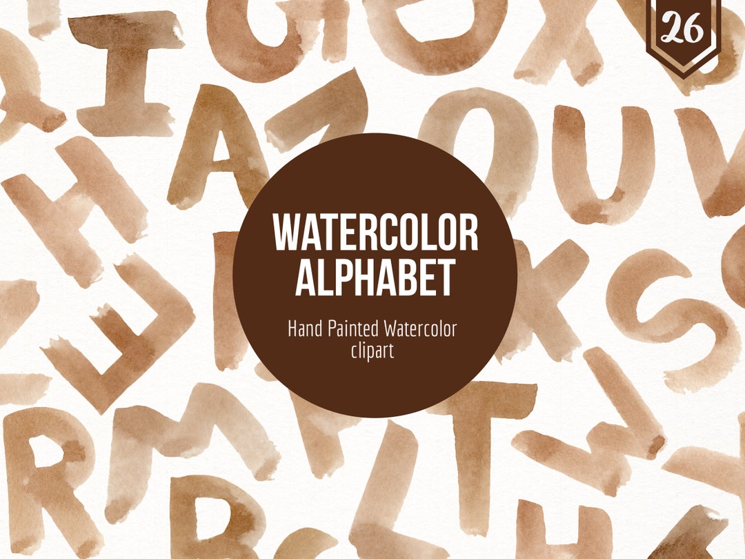 Hand Painted Brown Watercolor Alphabet Letters- Hand Painted Alphabet ...