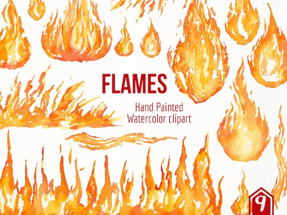 Watercolor Flames Clipart Hand Painted Fire Clipart Flame | Etsy