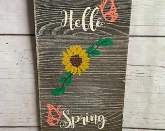 Hello Spring Primitive Sign Block - Etsy