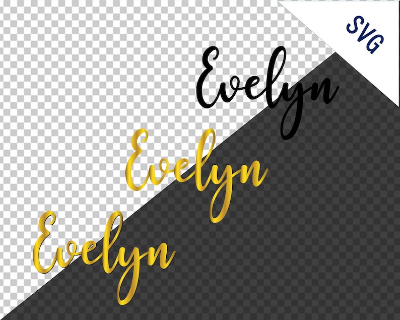 Evelyn Svg, Name SVG, Name Clipart Svg, Gold Name Svg, Girl Name Tag ...