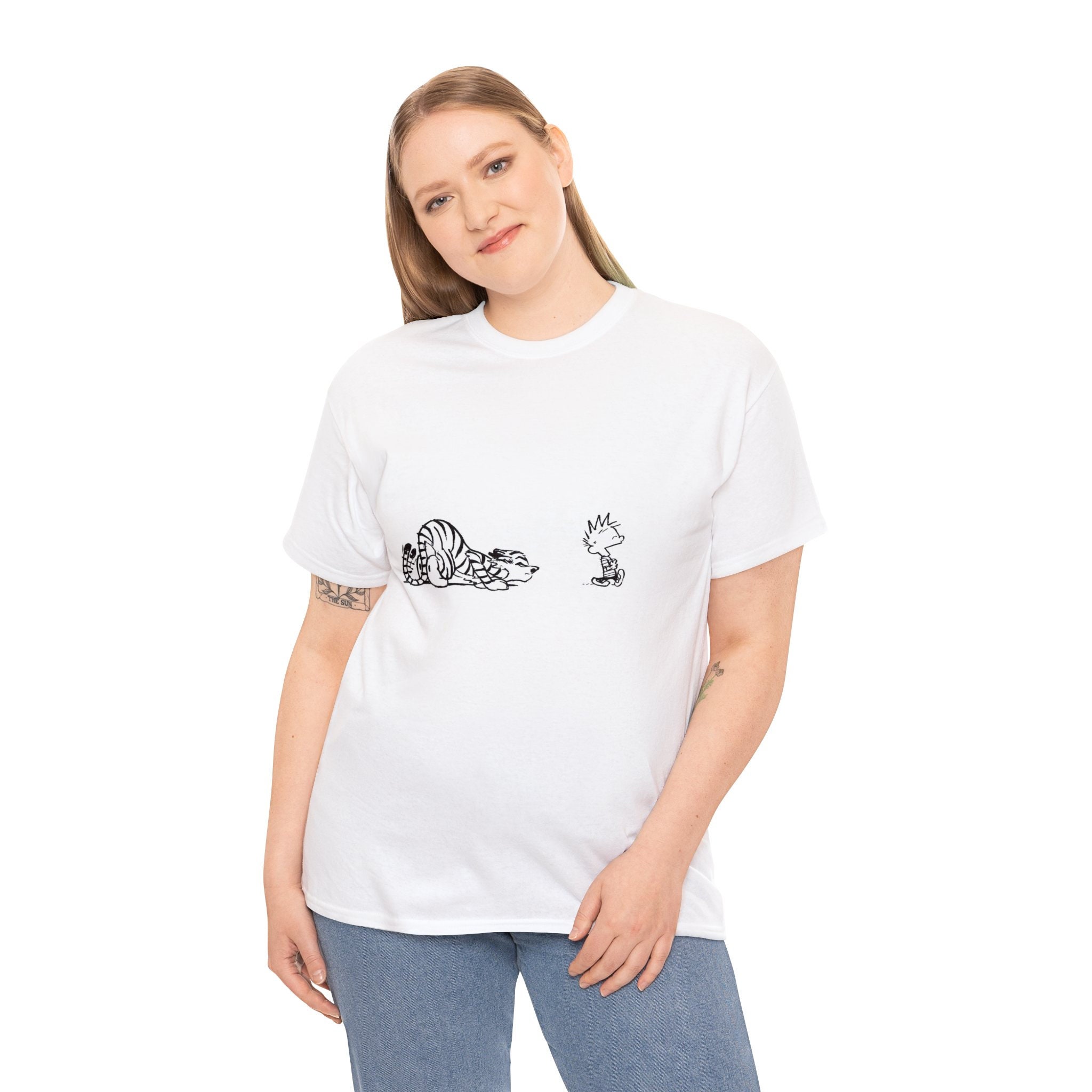 Calvin and Hobbes Pouncing Unisex Heavy Cotton Tee Black and White ...