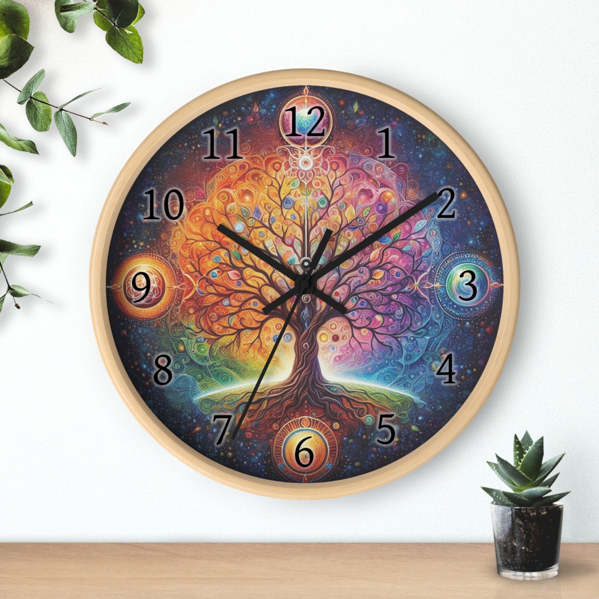 Psychedelic Tree Art Clock Wooden Wall Clock With Colorful Abstract ...