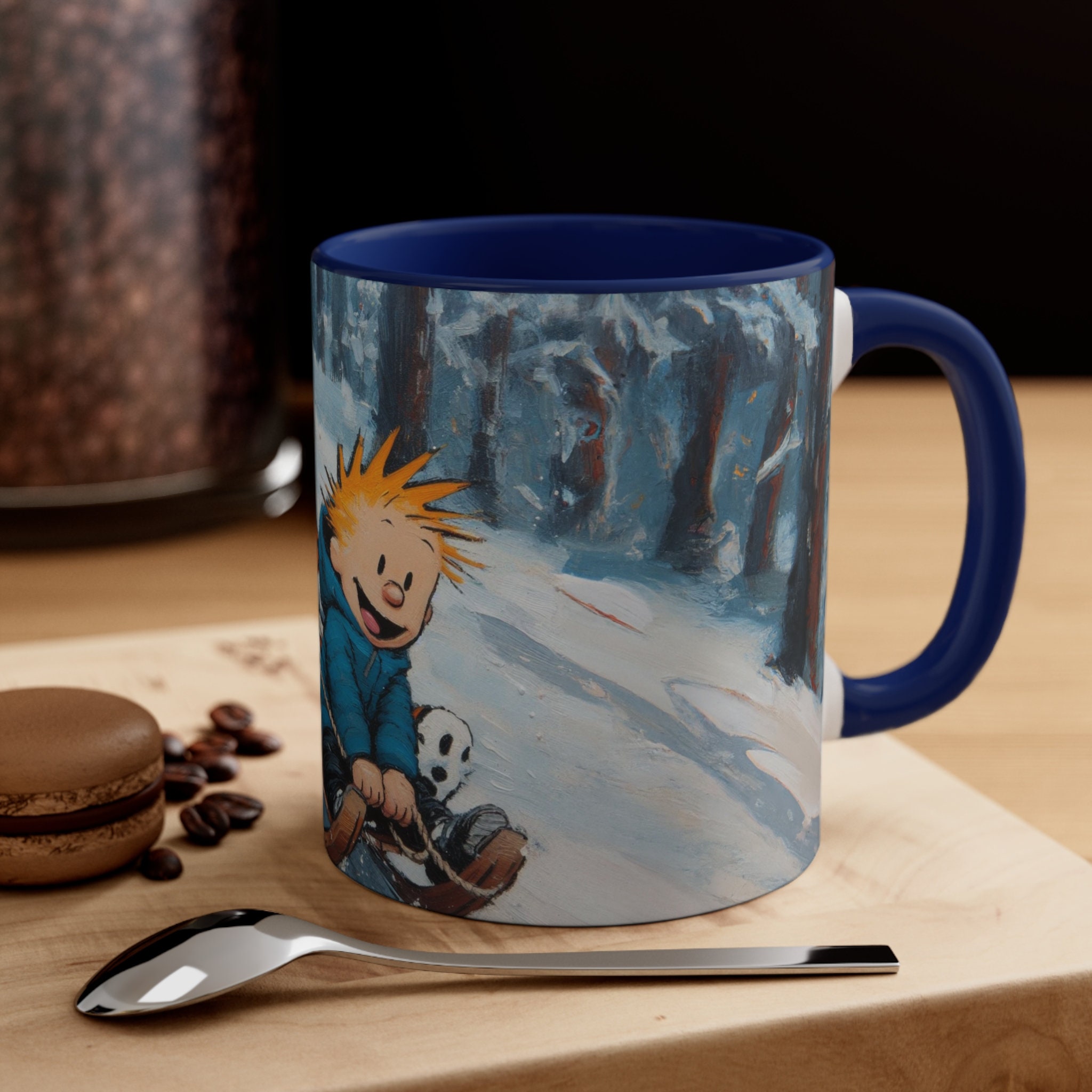 Calvin and Hobbes X Van Gogh Accent Coffee Mug Sledding in Cute ...