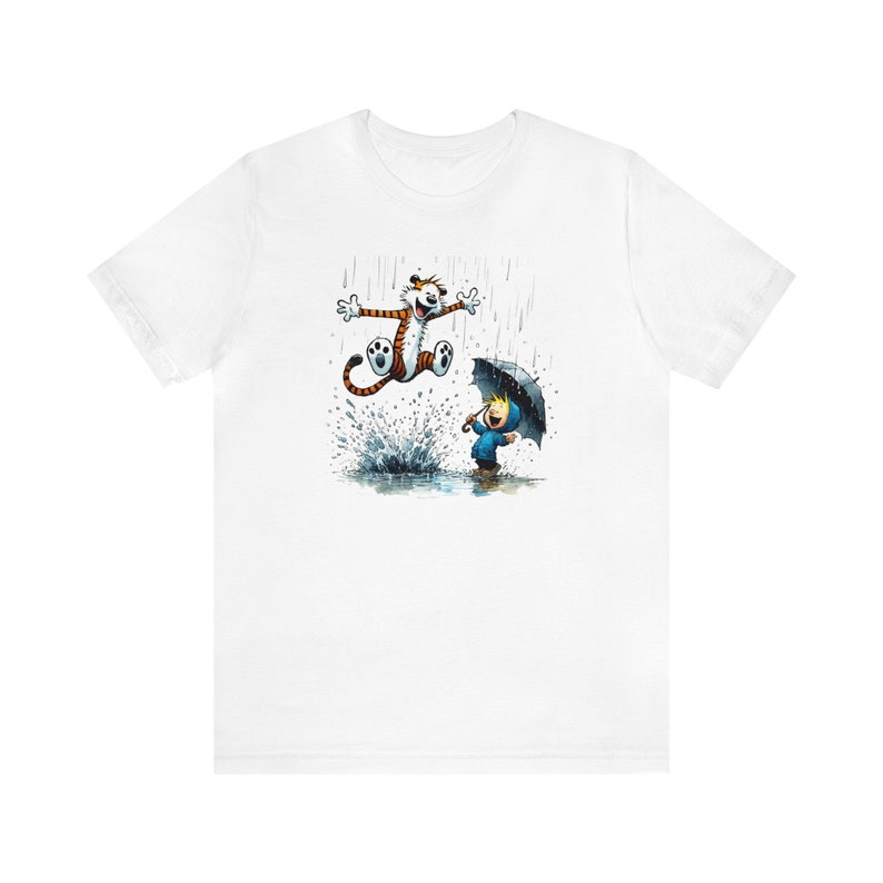 Calvin and Hobbes T-shirt: Jumping in Puddle Watercolor Art - Etsy