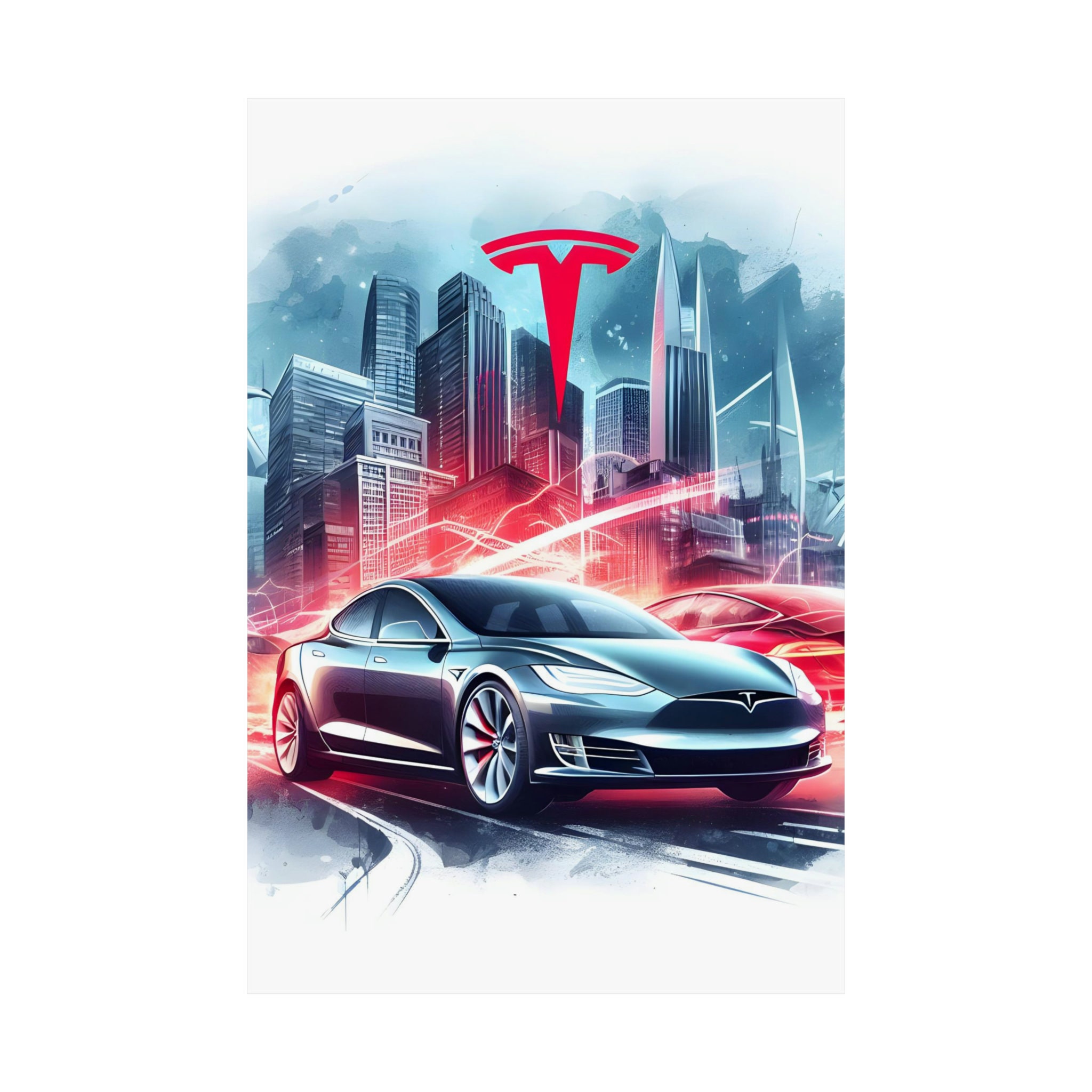 Glowing Tesla Car Matte Vertical Posters - Etsy