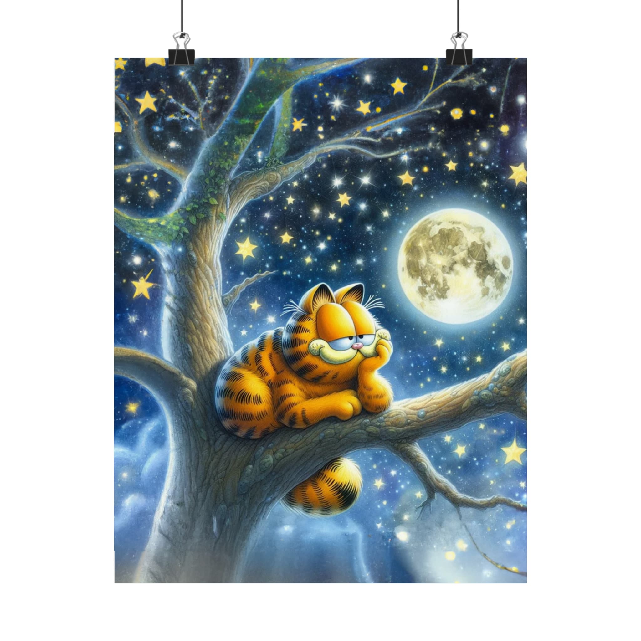 Vintage Garfield on Tree Looking at the Celestial Full Moon Light and ...
