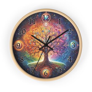 Psychedelic Tree Art Clock - Wooden Wall Clock With Colorful Abstract ...